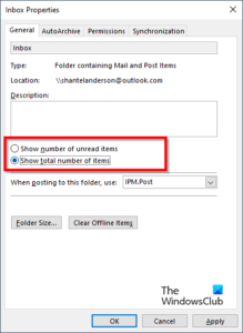 How to change the display of the Mail Count in Outlook