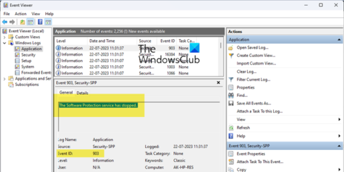 Event ID 903. The Software Protection service has stopped