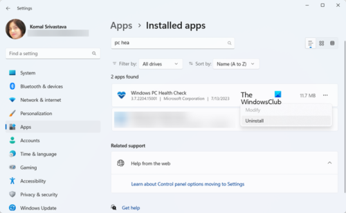PC Health Check not opening, working or showing results