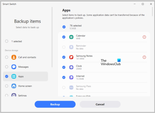 Samsung Smart Switch: Backup data from Phone to PC