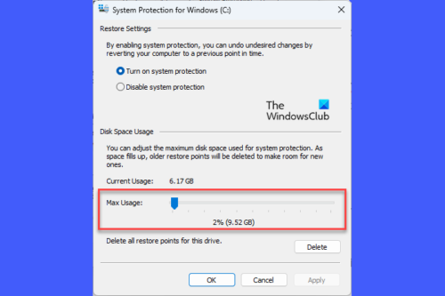 Could not configure the disk space used for System Protection 0x80042306