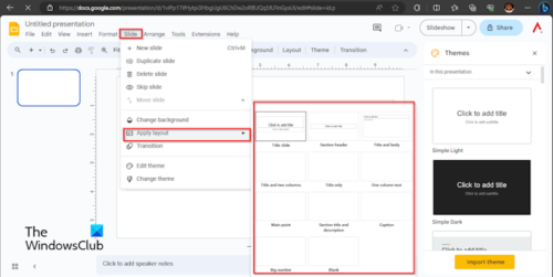 How to change Slide Layouts in Google Slides