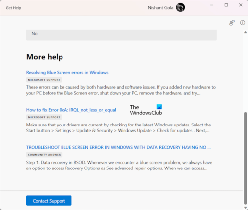 Run Blue Screen Troubleshooter in Windows 11