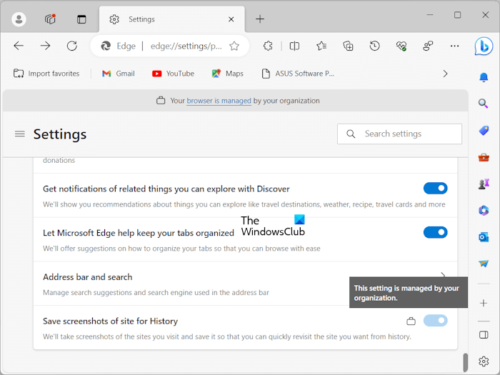How to enable Save screenshots of site for History in Edge