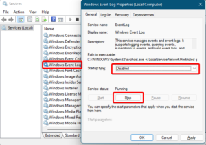How to disable Windows Event Log