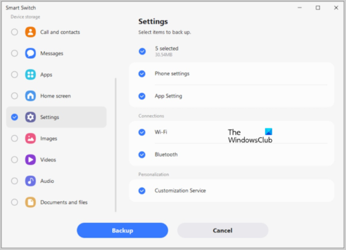 Samsung Smart Switch: Backup data from Phone to PC