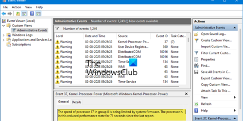 The speed of processor in group is being limited by system firmware