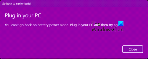 We can’t reset your PC while it’s running on battery power