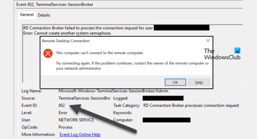 Event ID 802: RD Connection Broker failed to process