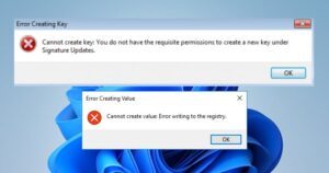 Error creating Key or Value, Cannot create value or key, Error writing to registry