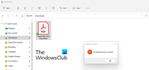 An internal error occurred Adobe Acrobat error