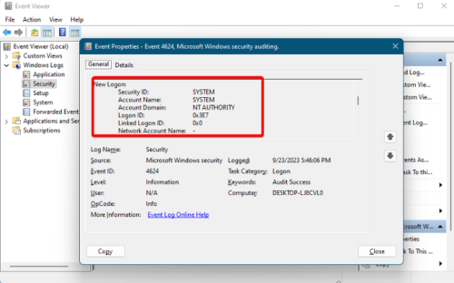 Event ID 4624, An account was successfully logged on
