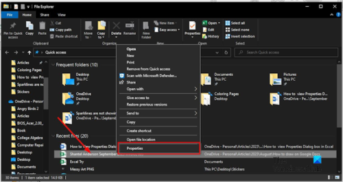 How to view or display Document Properties in Excel