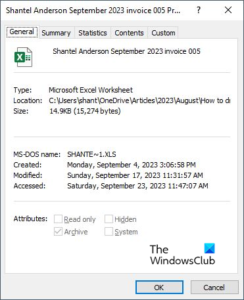 How to view or display Document Properties in Excel