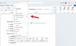 How to continue Numbering through two Lists in Word