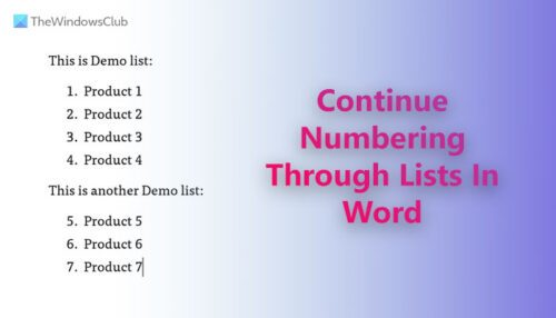 How to continue Numbering through two Lists in Word
