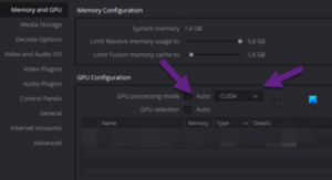 Unsupported GPU Processing Mode in DaVinci Resolve
