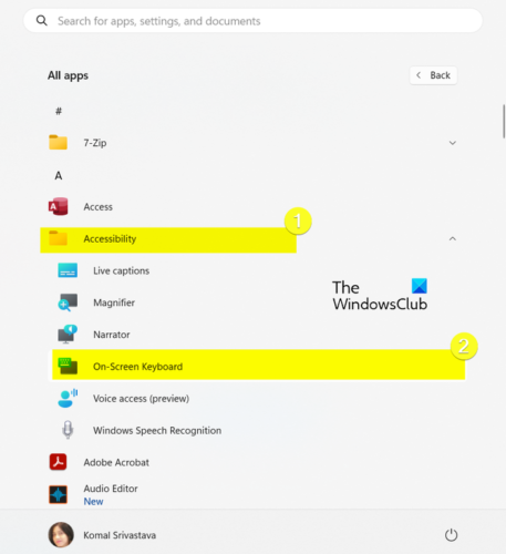 How to open Onscreen Keyboard in Windows 11?