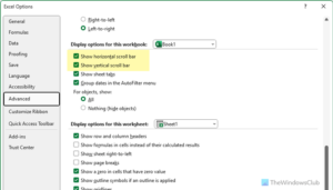 How to show or hide the Scroll bar in Excel sheet