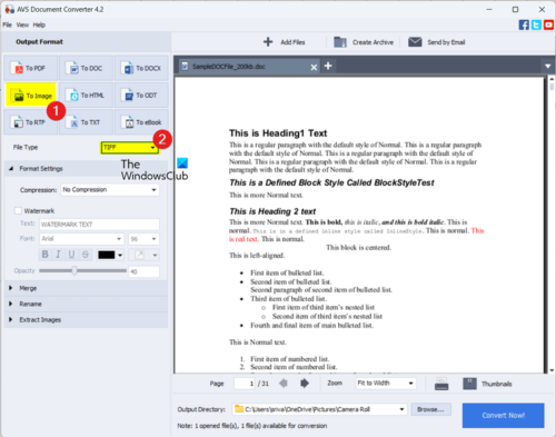 How to convert Word to multipage TIFF image