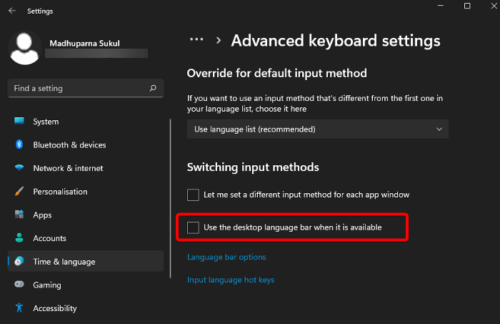 Language bar Docked in the Taskbar option greyed out in Windows