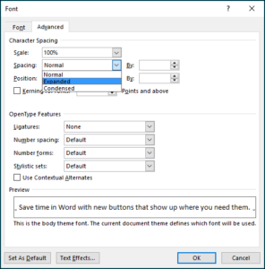 How to change Spacing between words or letters in Word