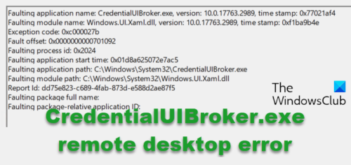 CredentialUIBroker.exe Remote Desktop error in Windows [Fix]