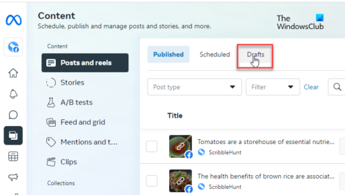 How to find saved Facebook Drafts
