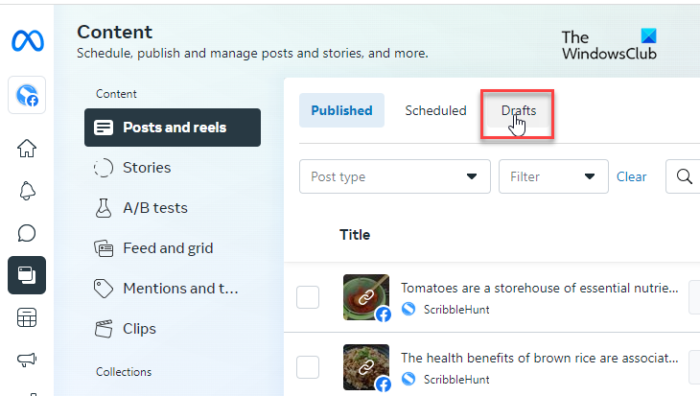 How to find saved Facebook Drafts