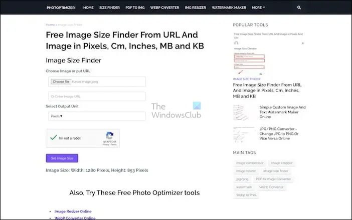 Online Image Size Finder to find Image Size by upoading image