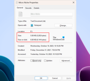 Size vs Size on disk difference in Windows explained