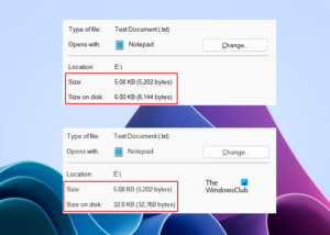 Size vs Size on disk difference in Windows explained