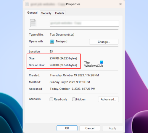 Size vs Size on disk difference in Windows explained
