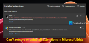 Can't remove or uninstall Extensions in Microsoft Edge