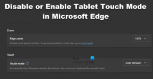 Disable or Enable Tablet Touch Mode in Microsoft Edge