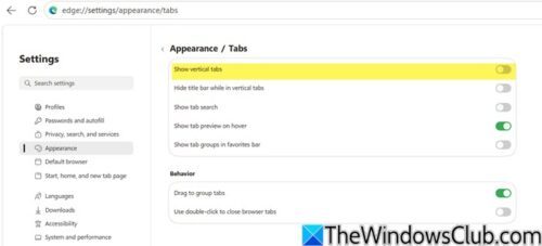 How to Turn on or Turn off Vertical tabs in Edge browser