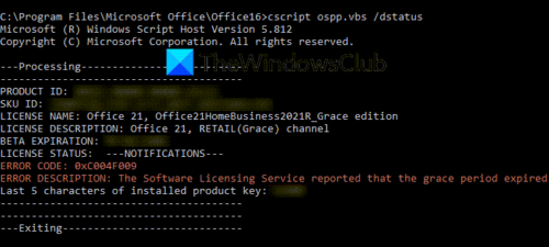 Activation error code 0xC004F009, The grace period expired