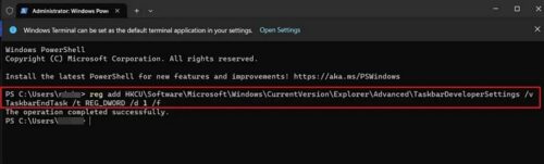 How to add End Task to Taskbar Right-click Menu in Windows 11