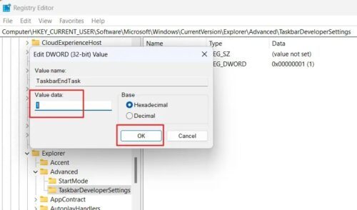 How to add End Task to Taskbar Right-click Menu in Windows 11
