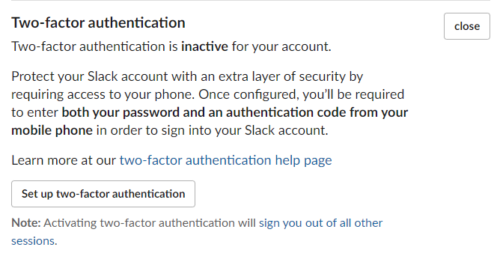 Slack two factor authentification not working