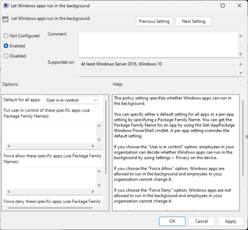 Background Apps grayed out in Windows Settings