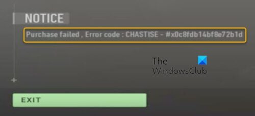 Error Code Chastise in Modern Warfare 3 (MW3)