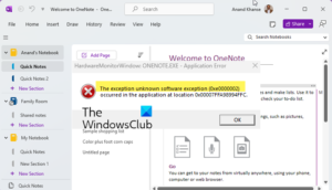 OneNote error 0xe0000002, Exception unknown software exception