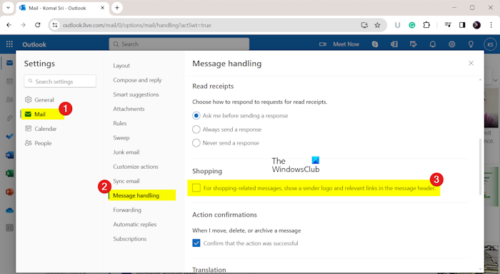 How to hide Shopping Related Messages in Outlook.com