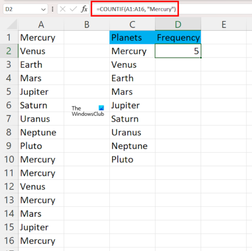 How to count the frequency of a text in Excel