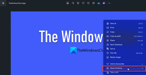 Hide or Show Filmstrip in Photos app in Windows 11