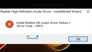 Install Realtek HD Audio Driver Failure, Error Code -0001