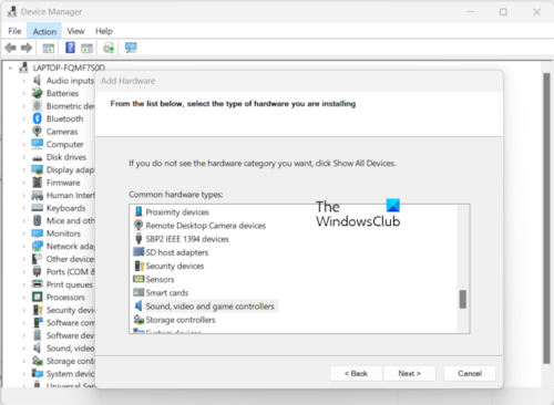 Device Manager not showing Sound, video and game controllers