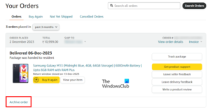 How to archive Amazon orders on Phone or PC