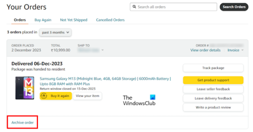 How to archive Amazon orders on Phone or PC
